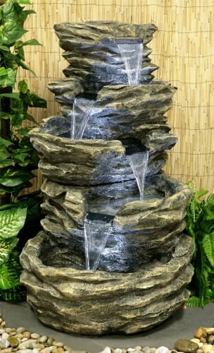 100cm 4 Tier Rock Cascade Water Feature with LED Lights | Garden ...