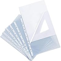 MARKQ A4 Transparent file, 100 Pcs Clear Plastic Folder Punched Pockets for Filing Paper ...