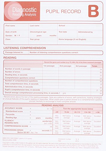 Diagnostic Reading Analysis Pupil Record Sheet B PK10 2ED : Crumpler ...
