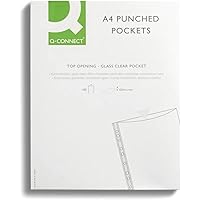 Q-Connect Delux Punched Pocket Top Opening Green Strip A4 Clear (Pack ...