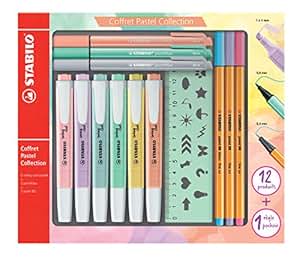 Surligneur - STABILO Pastel Collection - Coffret Mixte 13 pièces: 6 ...