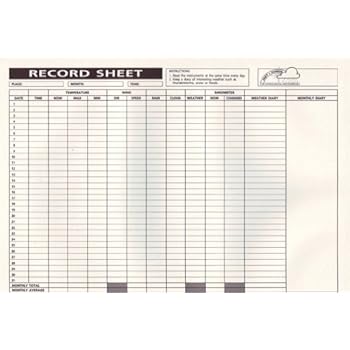 Combined 12 month Weather Recording Chart for use with all Weather ...