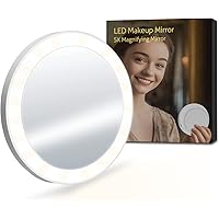 LED Lighted Magnifying Mirror 5X - with Suction Cup, Dimmable Light ...