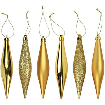 6pcs 14cm Shatterproof Gold Icicle Teardrop Christmas Tree Bauble ...