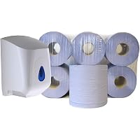 Pack of 6 Centrefeed Blue Paper Rolls & Dispenser Unit : Amazon.co.uk ...