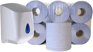 Pack of 6 Centrefeed Blue Paper Rolls & Dispenser Unit : Amazon.co.uk ...