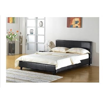 4FT 6" Double Faux Leather Bed Frame in Black Prado: Amazon.co.uk ...