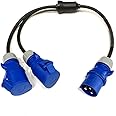 32 Amp 240V 3 Pin 2 Way 32A Sockets Soft Y Splitter Adaptor IP44 - PCE ...