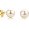 Orovi – Ohrringe aus 18 Karat Gelbgold (750) mit weißen Süßwasserperlen (7 mm) – Bouton Gold ...