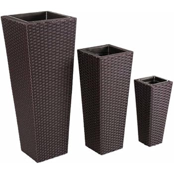 CrazyGadget® Large Rattan Tall Planter Square Plastic Garden Indoor ...