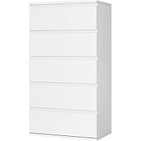 FOREHILL Chest of Drawers White Dresser Storage Cabinet with 5 Drawers ...