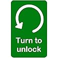 TURN TO UNLOCK ADHESIVE STICKER SIGN. For doors and knobs. (1 x ...