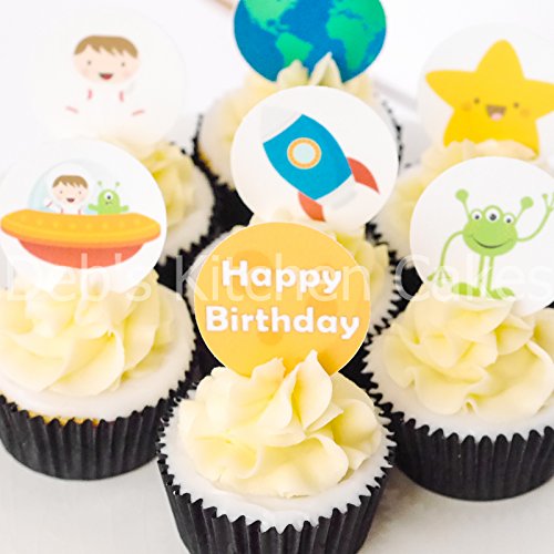Buy Happy Birthday Solar System Cupcake Toppers - Pre Cut - 4cm x 24 ...