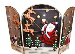 Christmas Fireguard - Medium 49cm Santa and Reindeer Metal Fire Guard ...