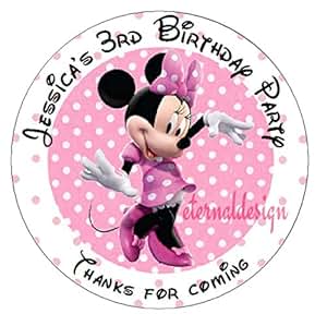 Pack of 48 Minnie Mouse Personalised Circle Stickers with Glossy Finish ...