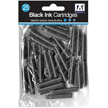 25 x Standard Sized Universal Black Fountain Pen Ink Cartridge Refills ...
