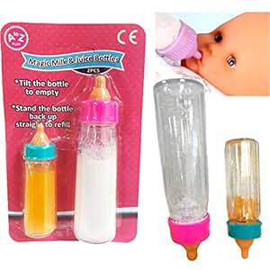 Set of 2 Baby Dolls Magic Milk Bottle New Born Doll Feeding Set ...