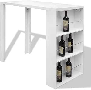 vidaXL Bar Table MDF with Wine Rack High Gloss White Breakfast ...