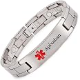Titanium Medical Alert Bracelet for Men ID Bangle Personalised 22CM ...