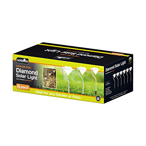 Solalite 6 Pack Stainless Steel Solar Powered Diamond Stake Lights ...