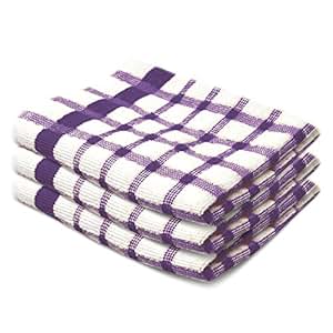 Pack of 6 PURPLE & WHITE Checked 100% Cotton Kitchen Terry Tea Towels ...
