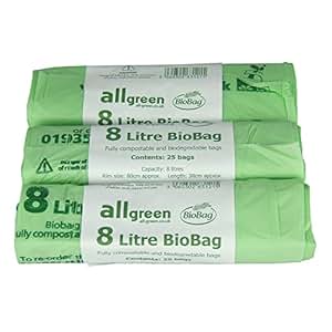 8 Litre x 75 bags Biobag Compostable Kitchen Caddy Liner - Food Waste ...