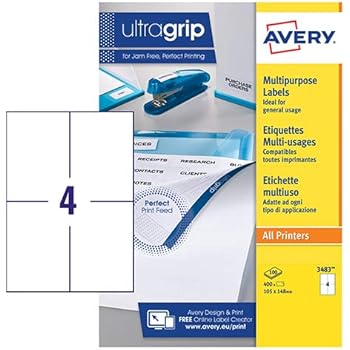 Avery 3483 Multipurpose Labels with A4 Sheets (105 x 148 mm Labels, 4 ...