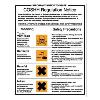 COSHH Regulation Safety Notice - Rigid Sign - make everyone aware of ...