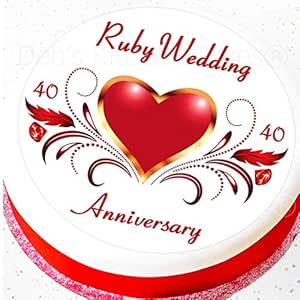 Ruby Wedding Anniversary Cake Topper - Edible Icing 7.5" 19cm Round ...