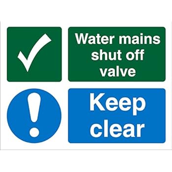 WATER MAINS SHUT OFF VALVE SIGN - Self adhesive vinyl 200mm x 150mm ...
