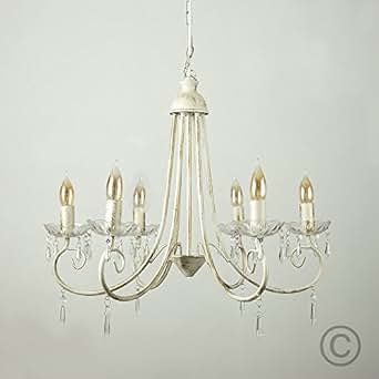 Large Modern Distressed White Shabby Chic 6 Way Ceiling Light ...
