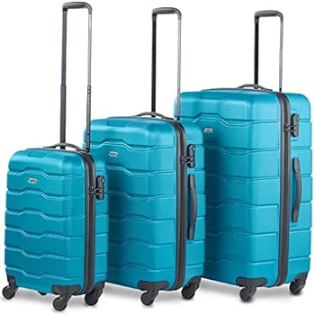 2408 Wavy Multicolour Rainbow Set of 3 Suitcases - Super Lightweight 4 ...