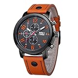 Men's Orange Band Analogue Sport Quartz Wrist Watch, Calfskin Leather ...