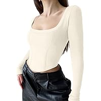 Minetom Damen T-Shirt Y2K Langarm Crop Top Oberteile Party Cropped Tee Shirts Teenage Aesthetic ...