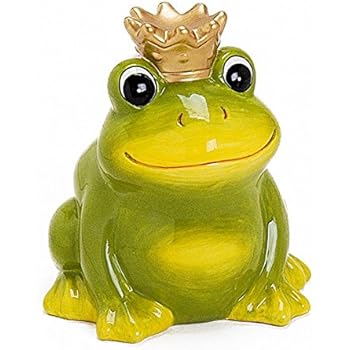 Frog Prince Money Box Ceramic 12 cm Green with Gold Crown Lockable with ...