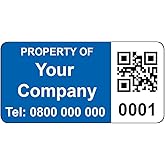 250 Personalised QR Code Asset Tag Labels Custom Stickers- Black 40mm x ...