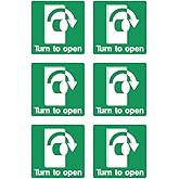 Turn left to open door handle safety sign - Pack of 6 100mm x 100mm ...