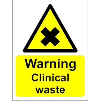 Warning Clinical waste safety sign - Self adhesive sticker 150mm x 50mm ...