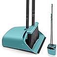 JEHONN Broom and Dustpan Set, 137 cm Long Handled Sweeping Brush and Upright Standing Dust Pan ...