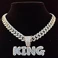 zxcs Men Hip Hop Letters Pendant Necklace with 13mm Miami Cuban Chain ...