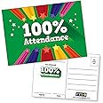 20 100% Attendance Award Praise Teachers Reward Postcards A6 Primary ...