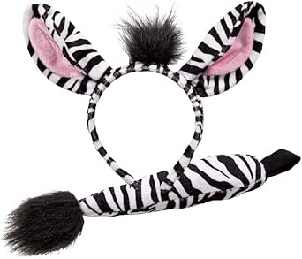 Unisex Zebra Animal Ears on Headband &Tail Fancy Dress Accessory ...