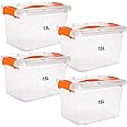 Premify 4pcs Plastic Storage Boxes, 13L Clear Stackable Containers With ...