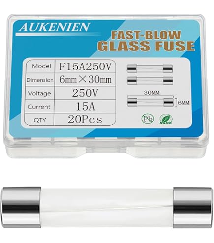Fusibile Vetro 5x20mm Fusibili 15A 250V 5x20mm 10 Fusibili A Tubo In ...