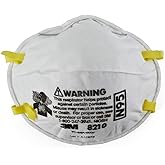 3M 8210 Disposable Respirator N95 Face Mask, Non Woven Fabric, Metal Nose Clip and Elastic ...