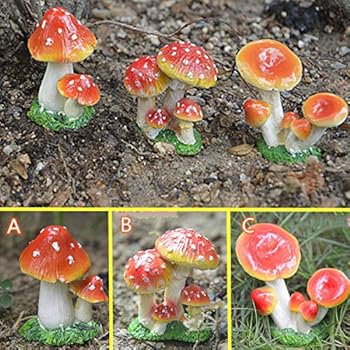 Pair of Red Resin Mushroom Toadstool Garden Ornaments: Amazon.co.uk ...
