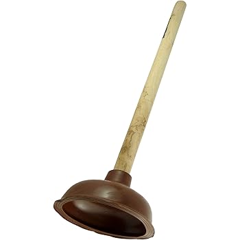 Large plunger with wooden handle, for removing drain blockages in ...