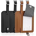 Flintronic 4 Pcs Luggage Tags, Leather Baggage Labels, Suitcase Name ID Card Tag Set, Leather ...