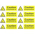 Caution, compressed air safety sign - 150x50mm pack of 8 stickers on A4 ...