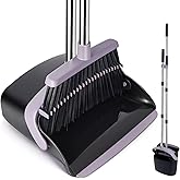 JEHONN Broom and Dustpan Set, 137 cm Long Handled Sweeping Brush and Upright Standing Dust Pan ...